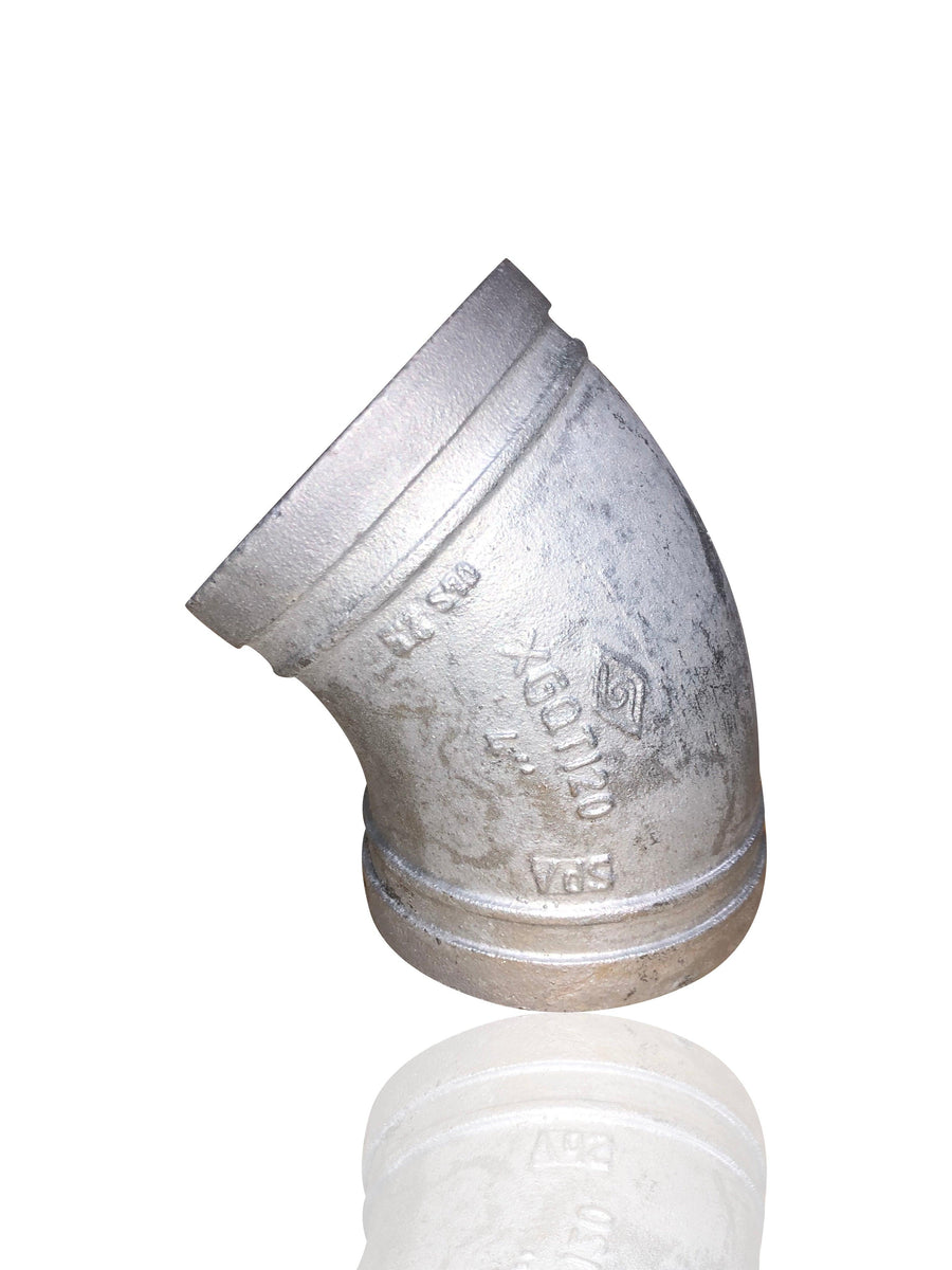 100MM GALV ROLL GRVD 45DEG ELB – australianfiresupplies